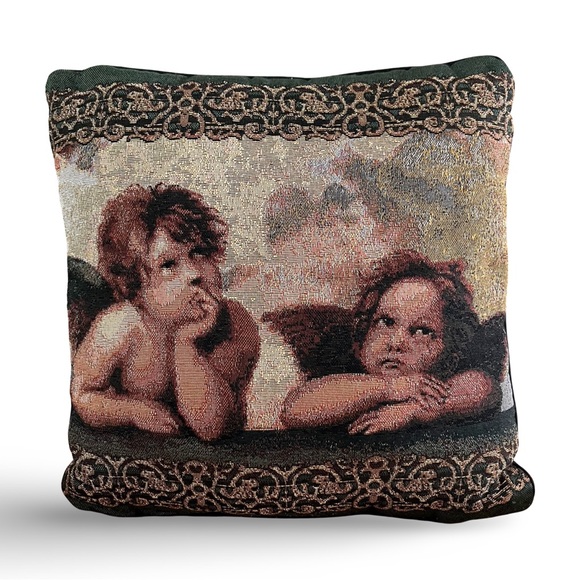 Vintage | Accents | Vintage 98s Raphael Two Angels Tapestry Pillow ...